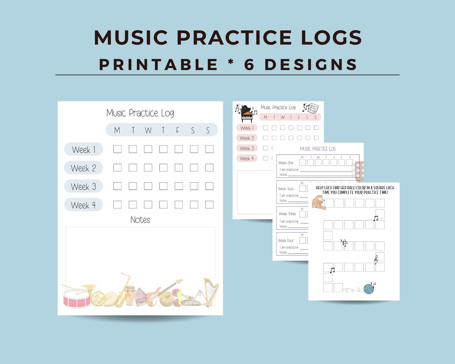 Music Practice Log, Kid's Music Lesson Chart, Piano Practice Tracker ...