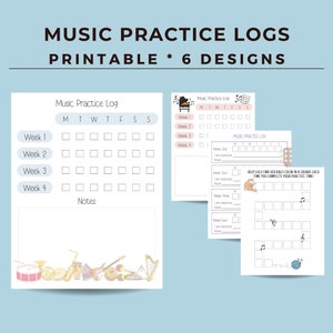 Music Practice Log, Kid's Music Lesson Chart, Piano Practice Tracker ...