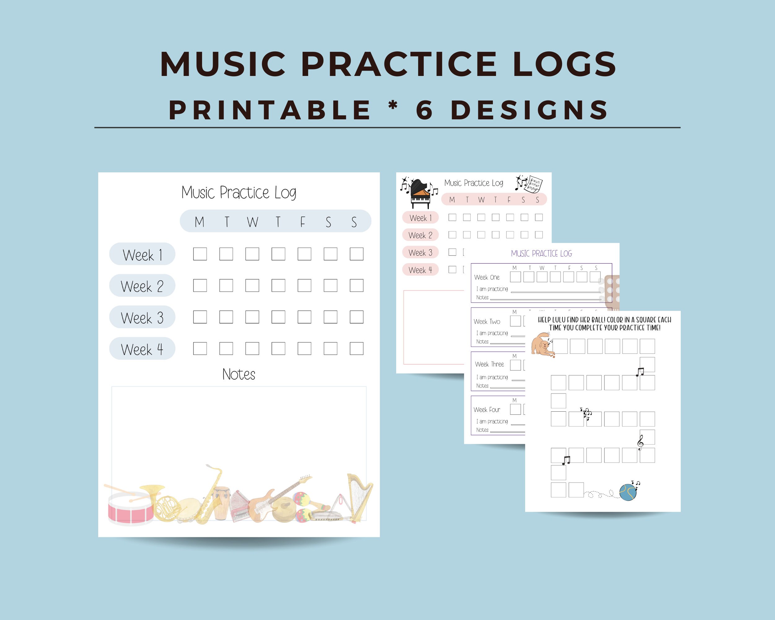 Music Practice Log, Kid's Music Lesson Chart, Piano Practice Tracker ...
