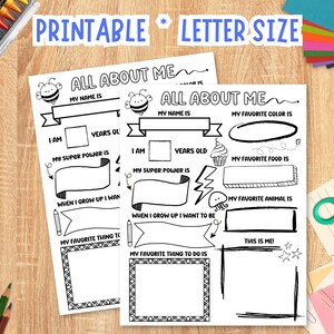 All About Me Worksheet, Preschool Kindergarten Activity (digital ...