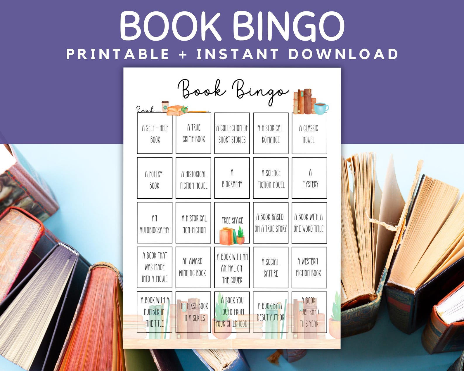 Printable Book Bingo for Adults, Reading Challenge, Library Activity ...