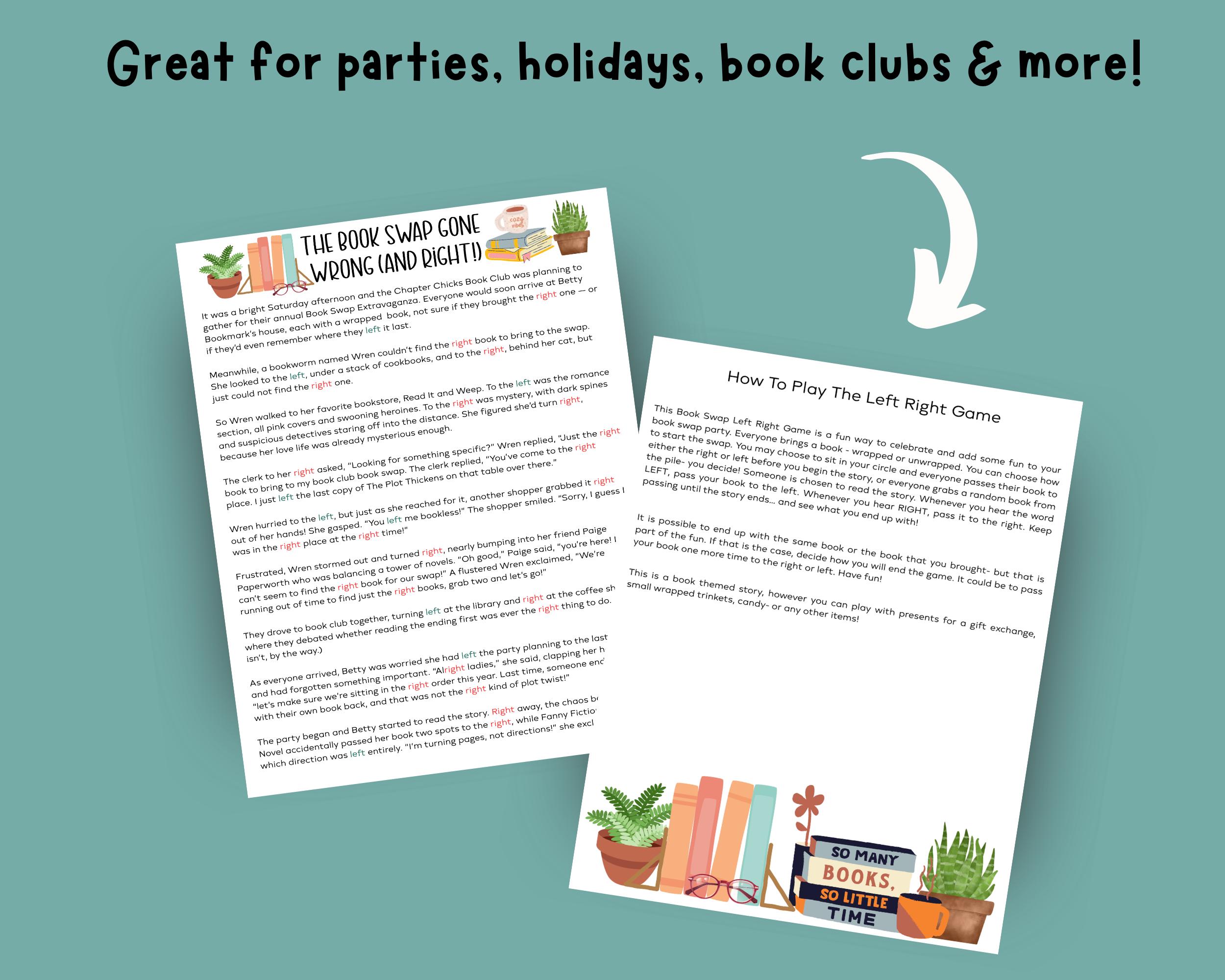 Book Party Game, Printable Book Swap Party Game, Book Club Pass the ...