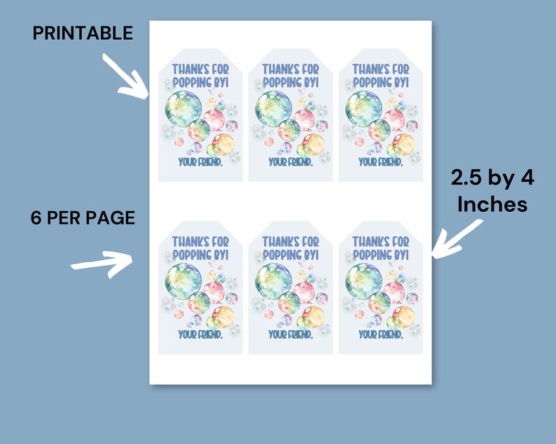 Bubble Party Favor Tags, Bubble Themed Birthday Party Treat Bag Tags ...