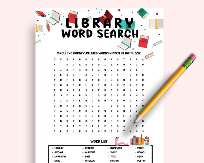 Word Search, Library Activity Sheet, Library Word Search, Elementary ...