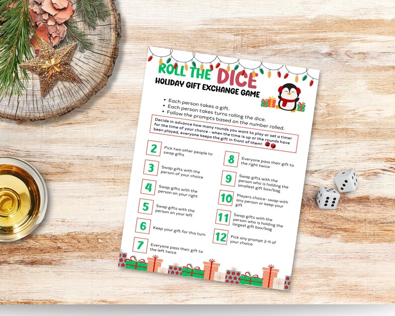 Christmas Gift Exchange Dice Game, Printable Holiday Office Party, Pass ...