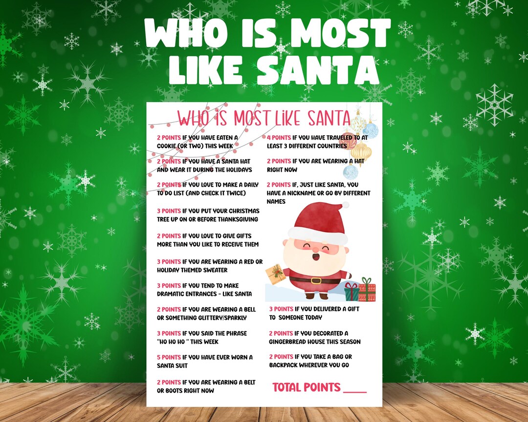 Who is Most Like Santa, Printable Christmas Party Game, Holiday Party ...