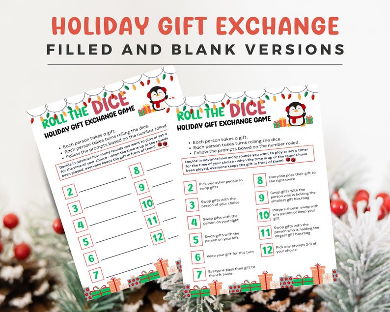 Roll the Dice Gift Exchange, Christmas Dice Gift Exchange, Holiday Gift ...