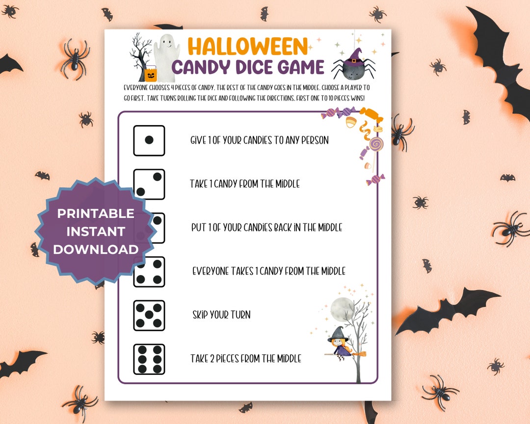 Halloween Candy Dice Game, Spooky Halloween Printable, Halloween Party ...