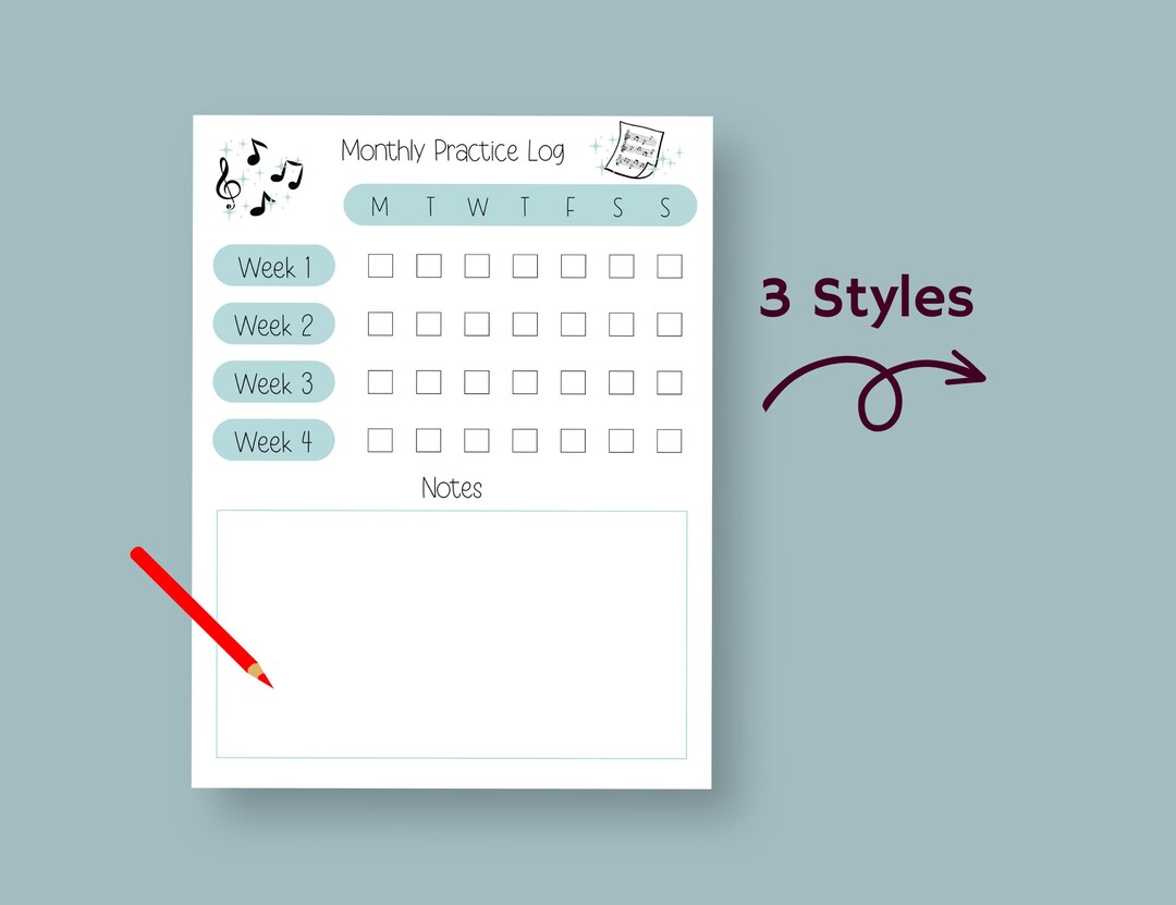 Music Practice Log Kid's Music Lesson Chart Piano - Etsy