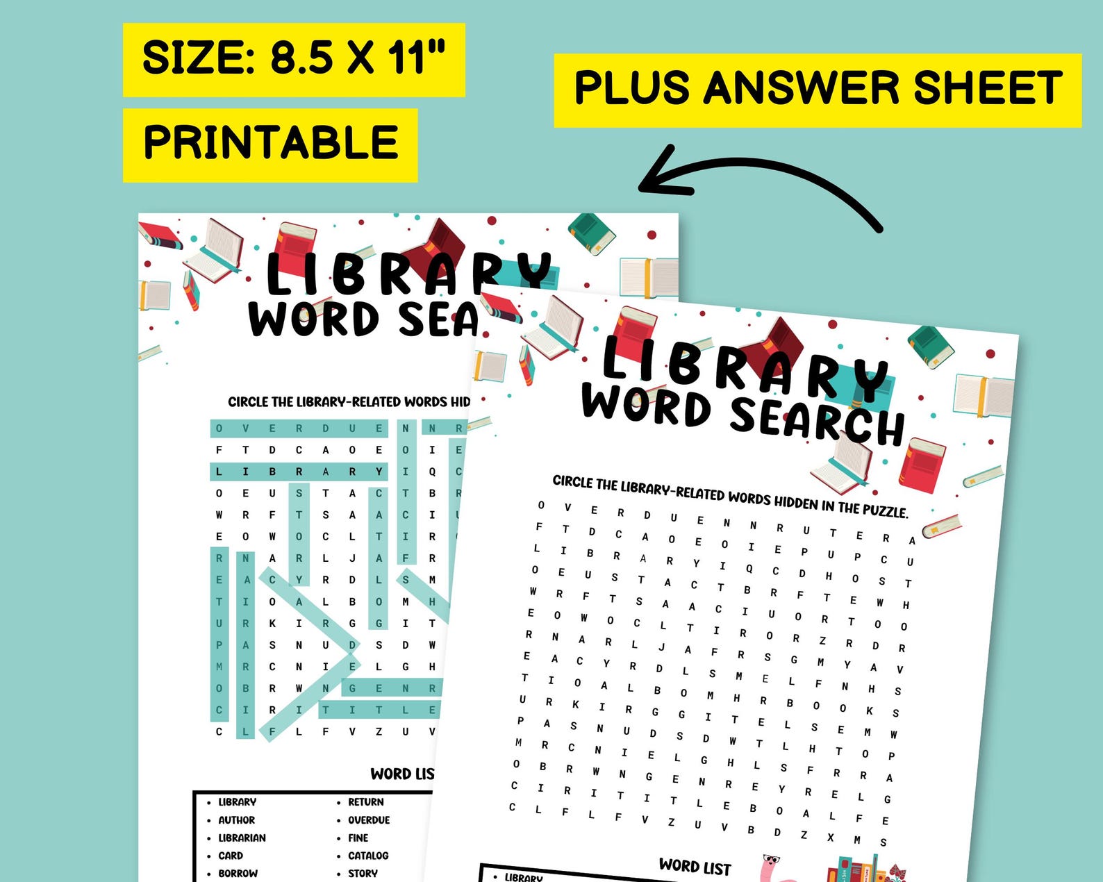 Word Search, Library Activity Sheet, Library Word Search, Elementary ...
