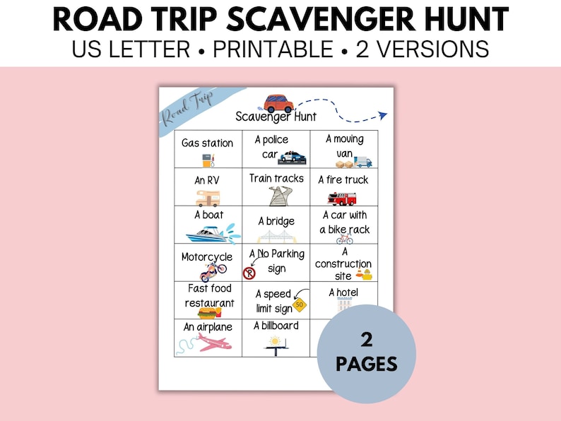 Road Trip Scavenger Hunt, Car Game, Road Trip Printables, Travel Game ...