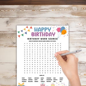 Birthday Word Search Printable, Word Search for Birthday Party ...