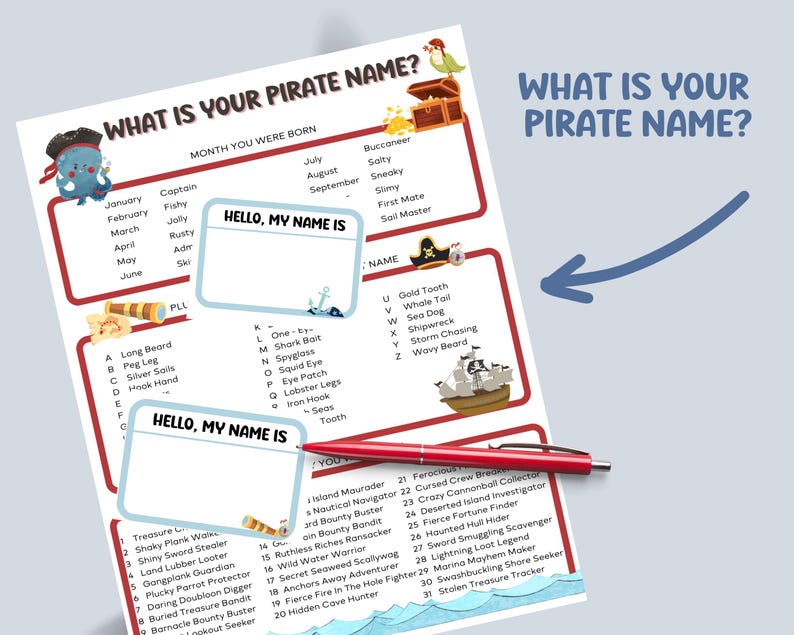 What is Your Pirate Name, Talk Like A Pirate Day, Pirate Birthday Decor ...
