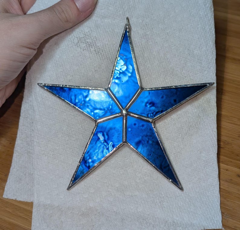 Sapphire Blue Stained Glass Star - Whimsical Wall Decor, Handcrafted ...