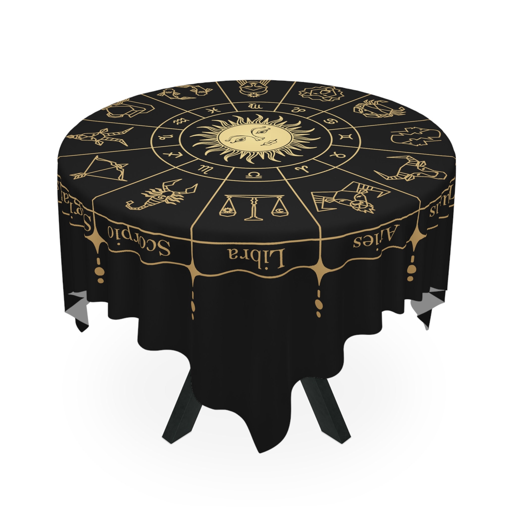 Zodiac Circle Black & Gold Tablecloth Zodiac Lover Tablecloth One Size ...