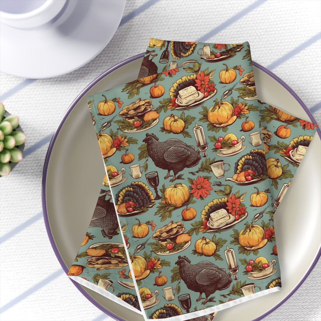 Vintage Thanksgiving Napkins Hand Drawn Vintage Autumn Pattern Autumn ...
