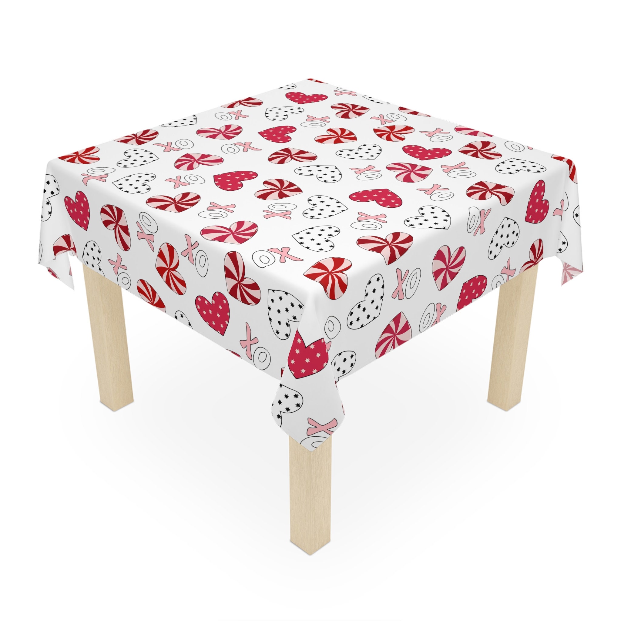 Valentine's Day Tablecloth Hearts & XO Pattern Minimalistic Modern ...