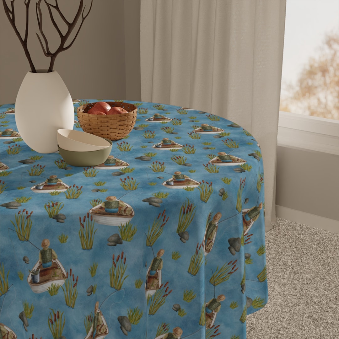 Fishing Tablecloth | Watercolor Vintage Fisherman Pattern | Gift for ...