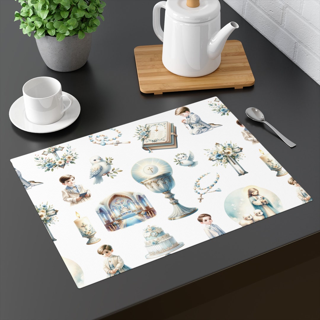 Boy First Communion Placemat, One Piece | Catholic Sacrament Table ...