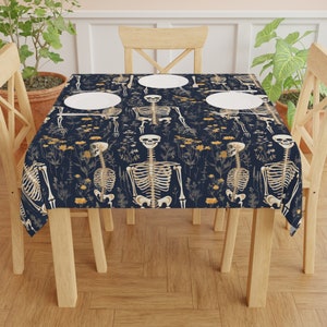 Halloween Tablecloth Skeletons Wildflowers Tablecloth Fun Floral ...