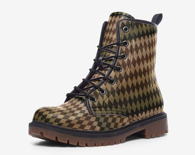 Vintage Circus Diamond Checkerboard Boots | Unisex Casual Vegan Leather ...