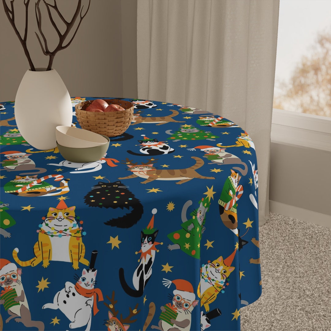 Cat Christmas Tablecloth | Fun Vibrant Christmas Cats | Gift for Cat ...
