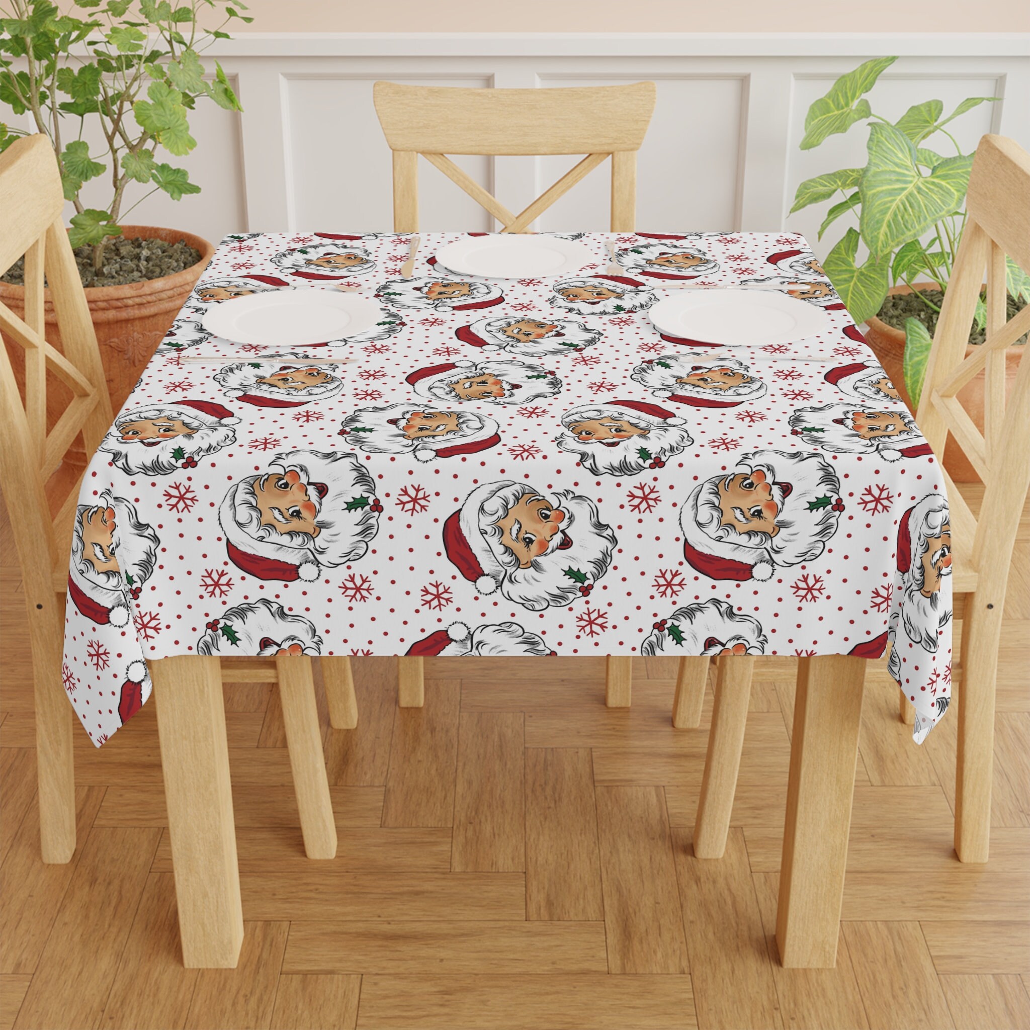 Christmas Cartoon Vintage Santa Claus Tablecloth Darling Vibrant Old ...