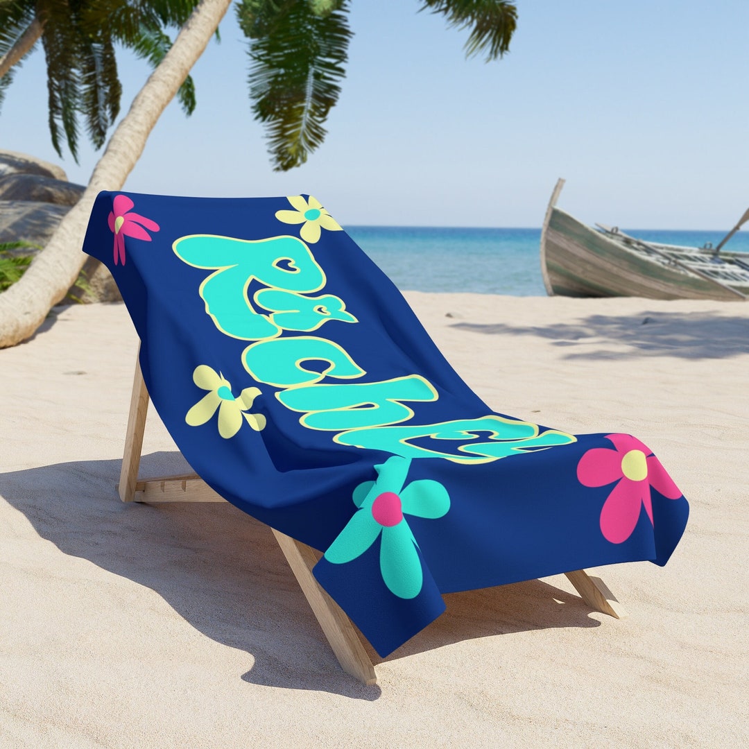 Personalized Retro Beach Towel 1970s Flower Child Custom Towel Two ...