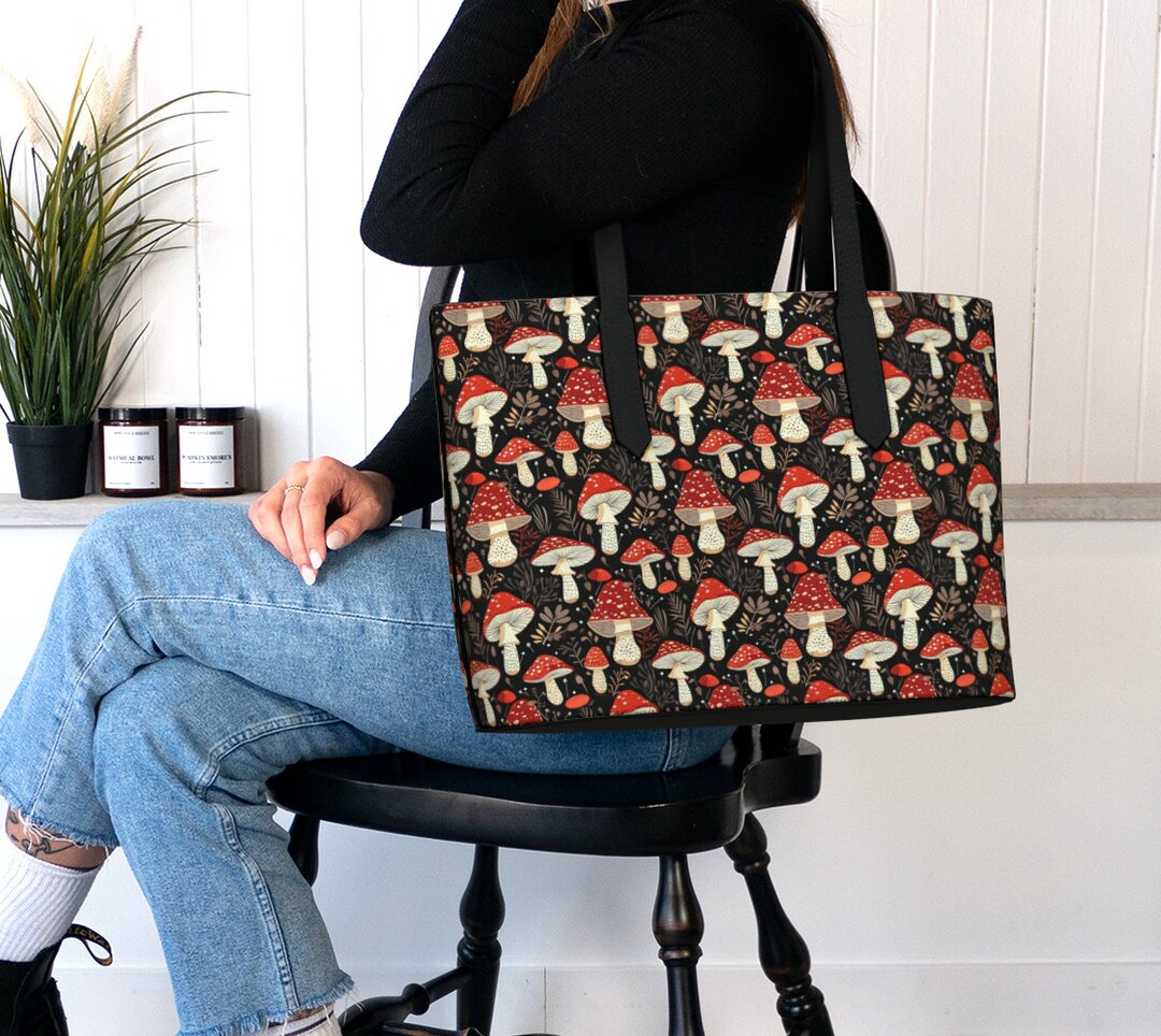 Mushroom Vegan Leather Tote Bag Mushroom Lover Bag Amanita Mascara ...