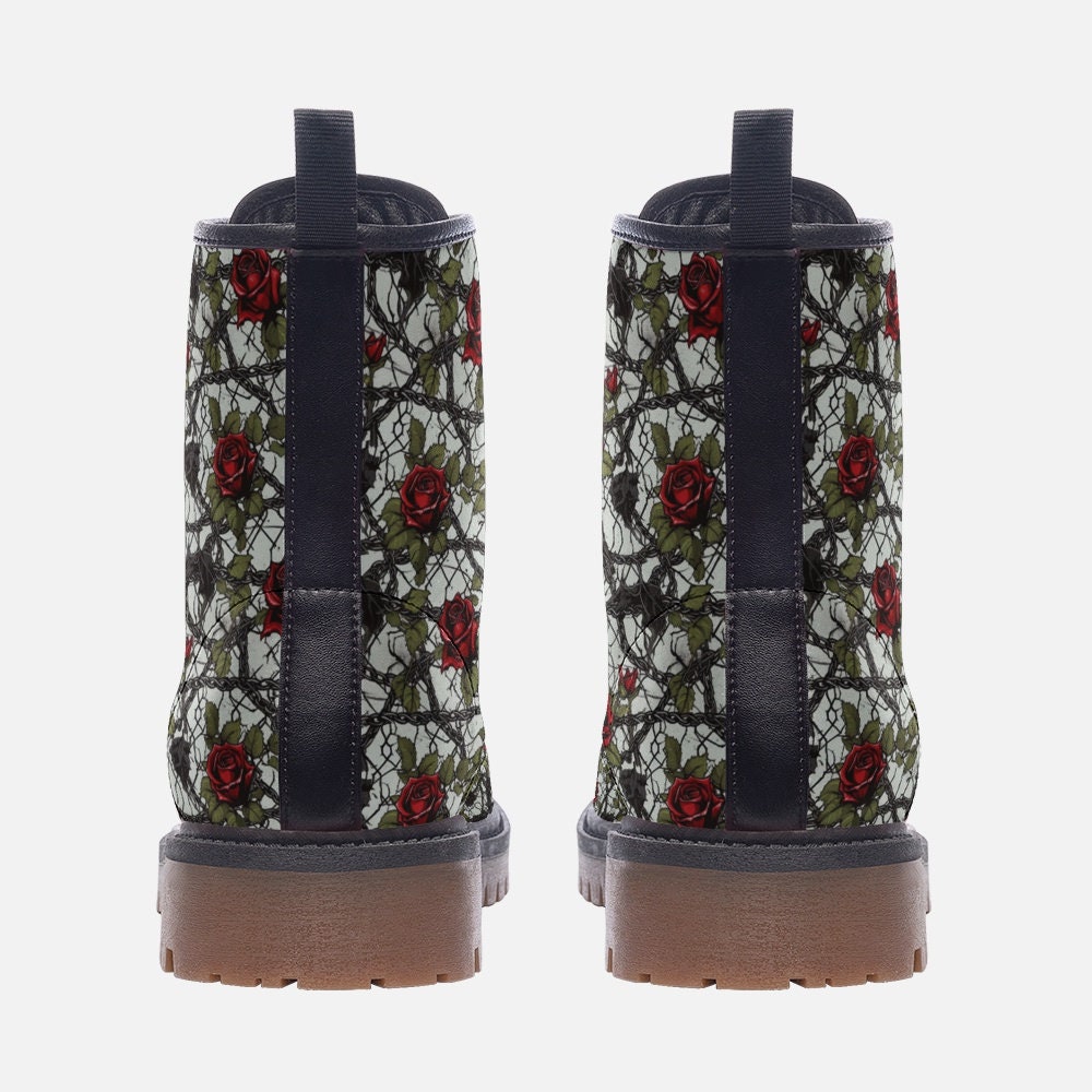 Barbed Wire Red Roses Boots Unisex Casual Vegan Leather Lightweight ...