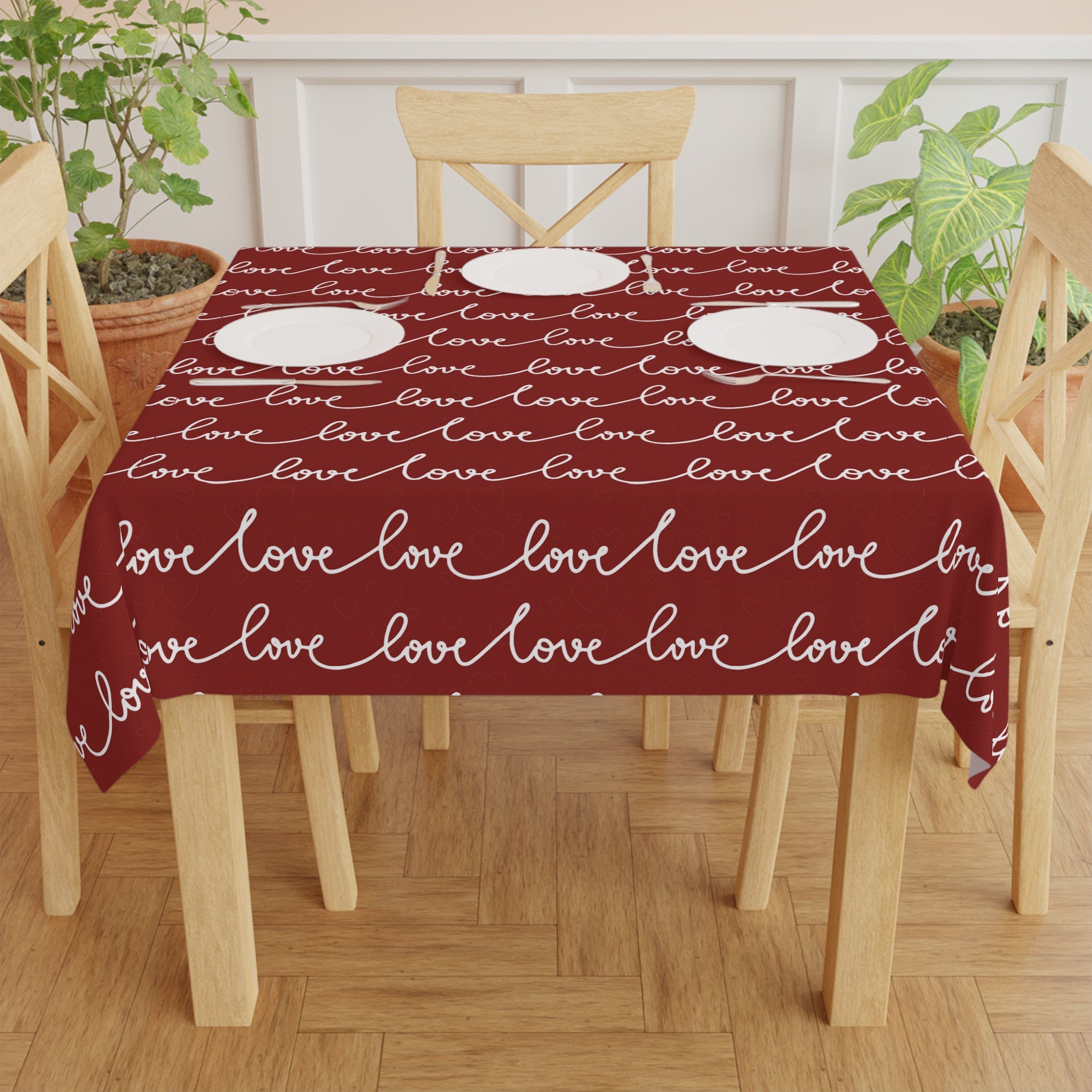 Valentine's Day Tablecloth Vibrant Rich Red Simple Tablecloth With Love ...