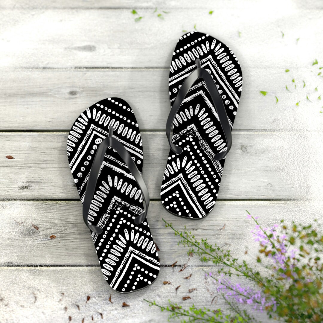 Fun Modern Black and White Geometric Flip Flops Gift for Beach Lover ...