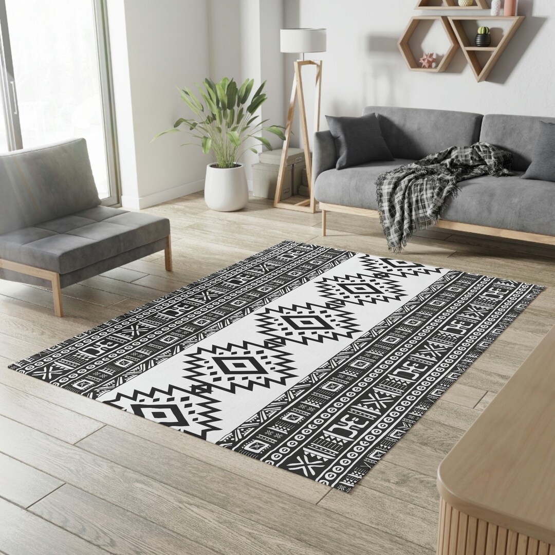 Aztec Black and White Print Dobby Area Rug in Four Sizes Gift for ...