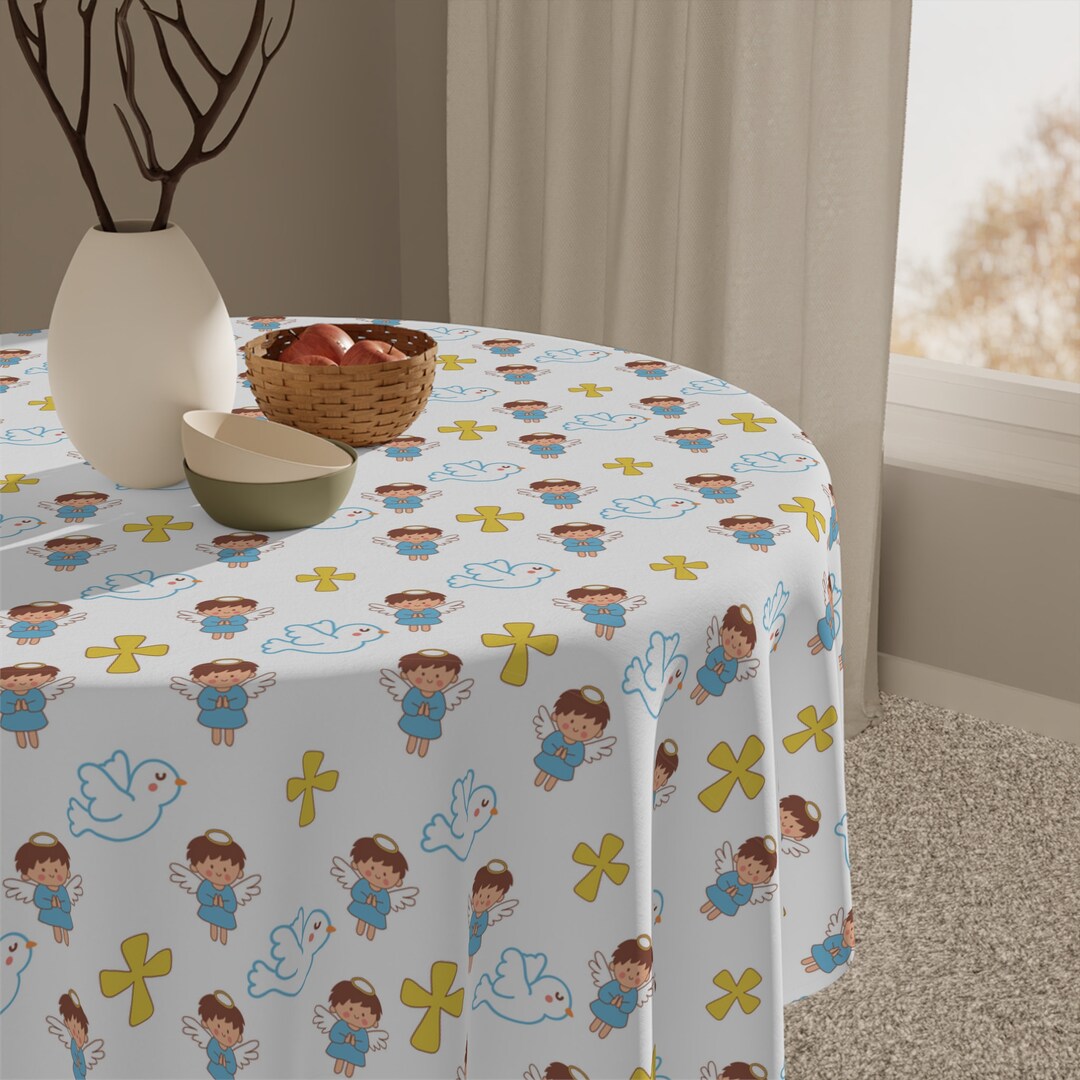 Baptism Tablecloth | Angels & Crosses Pattern | Baptism Party | Baptism ...