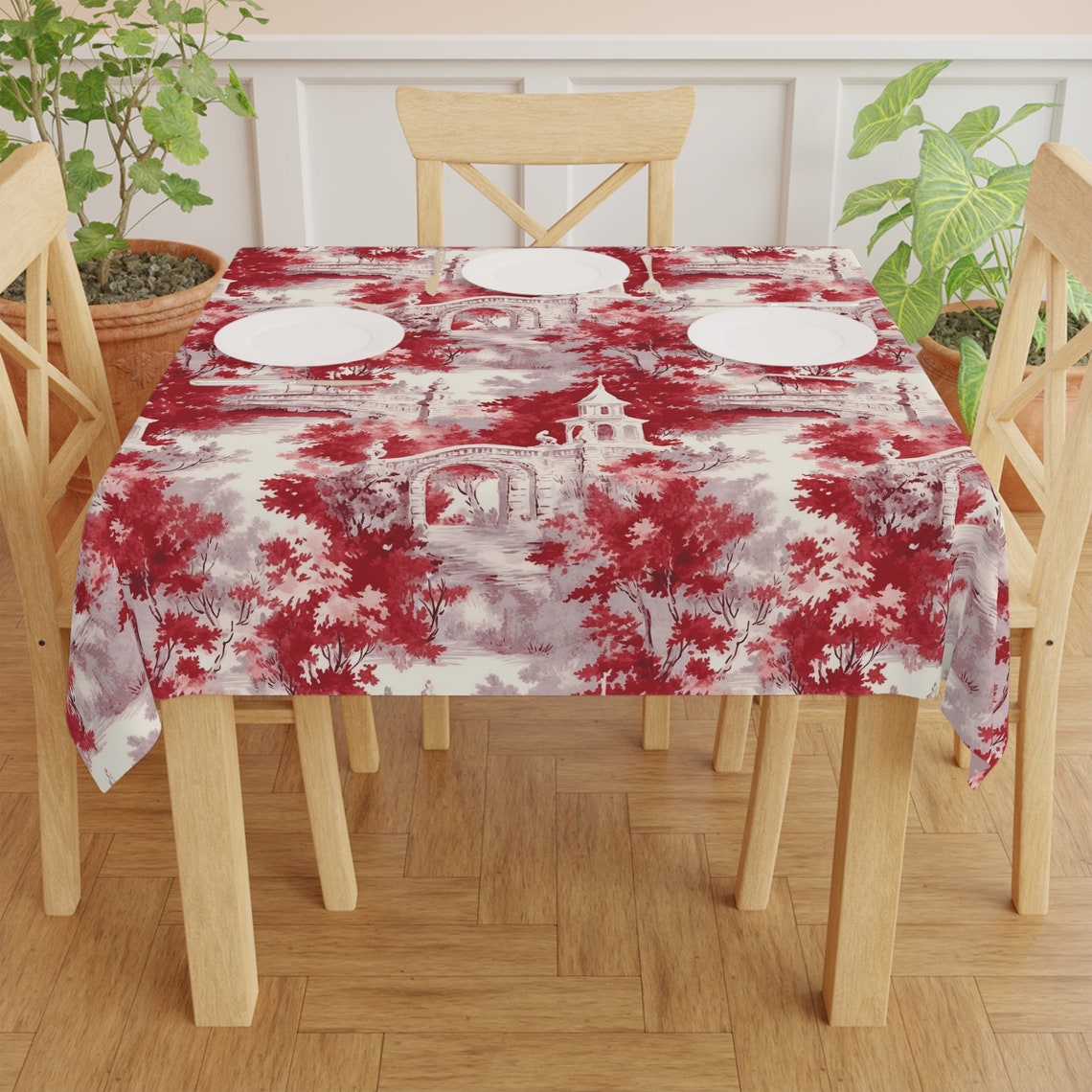 Classic Red French Country Toile Tablecloth Vintage Table Linens Dining ...