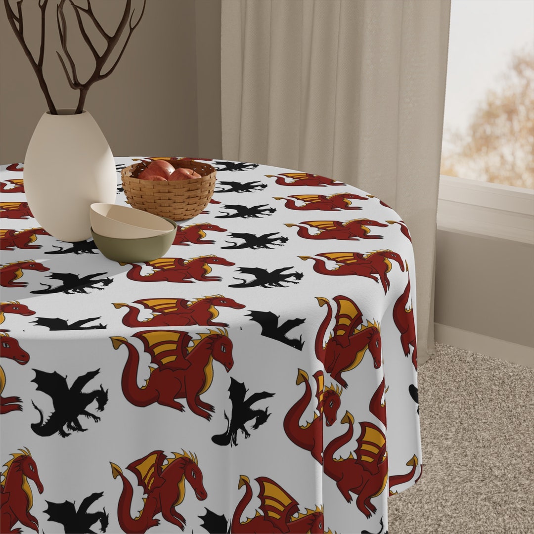 Red Dragons Tablecloth Fun Dragons Pattern Dining Table Decor Kitchen ...