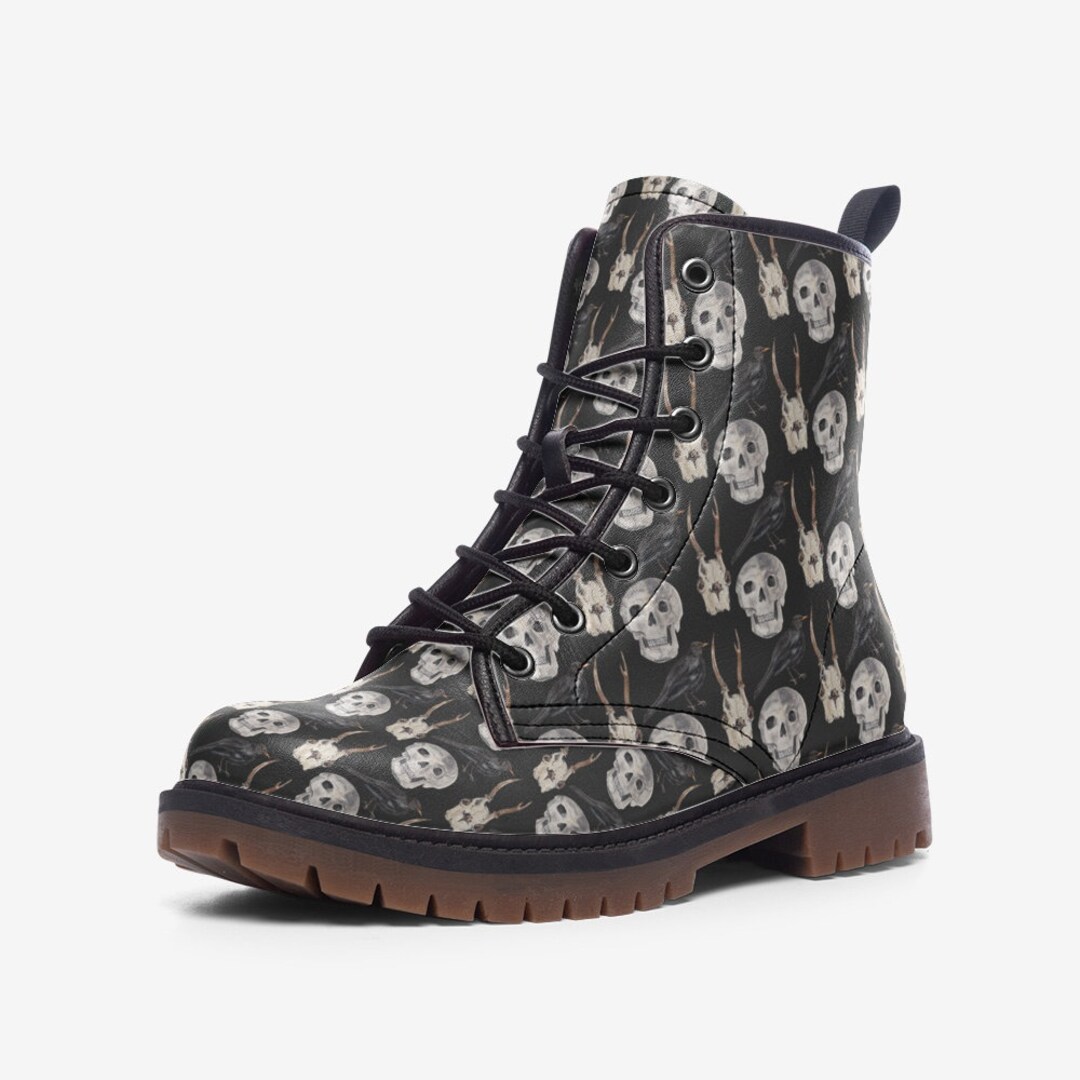 Skulls & Ravens Vegan Leather Boots Unisex Casual Lightweight Boots ...
