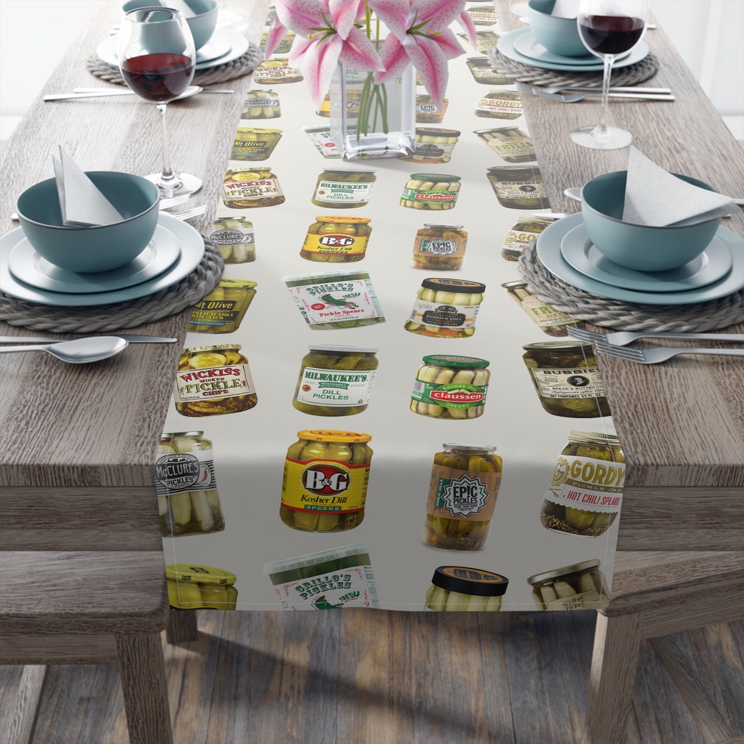 Vintage Jarred Pickles Table Runner cotton, Poly in Two Sizes Pickle ...