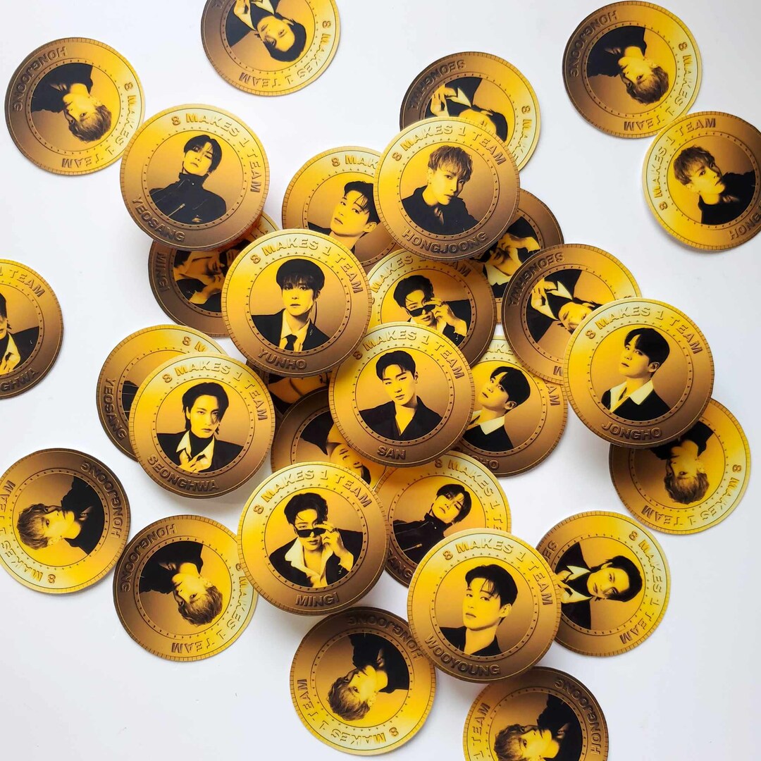8 Makes 1 Team Ateez Gold Coin Stickers Inspired by Ateez Work ...