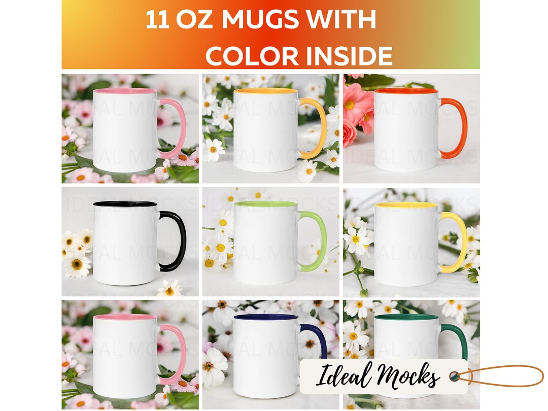 11 Oz Mug With Color Inside Mockup Bundle White Ceramic Mugs With ...