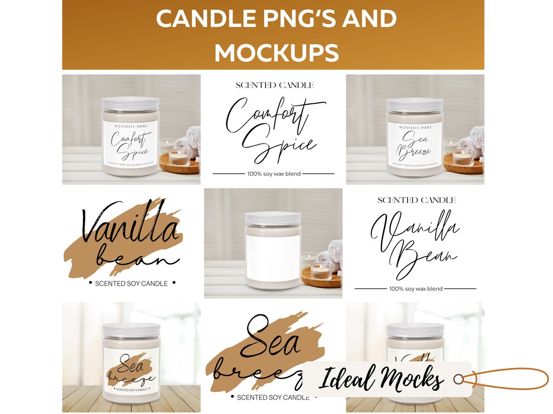 Candle Lable PNG + Mockup Bundle Scented Soy Candle in Jar With White ...