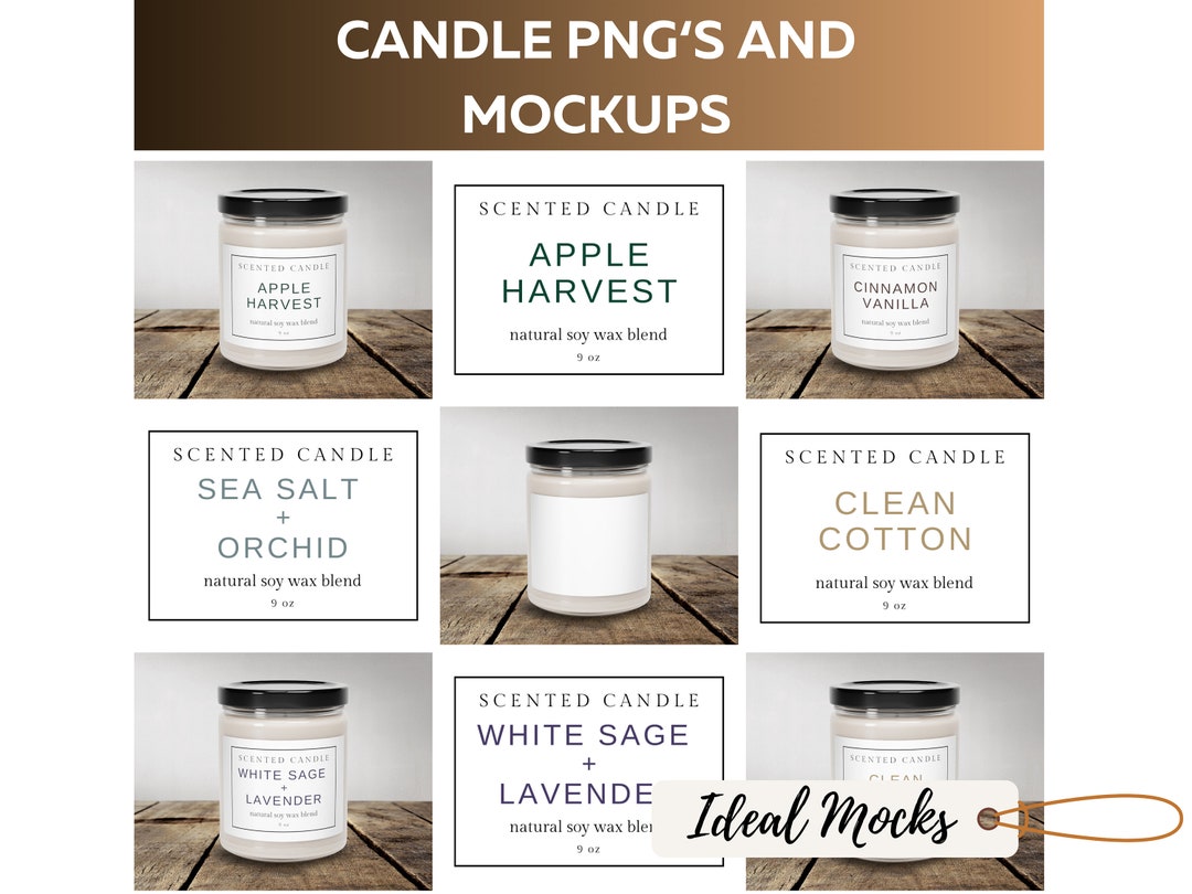 Candle Lable PNG + Mockup Bundle Scented Soy Candle in Jar With Black ...
