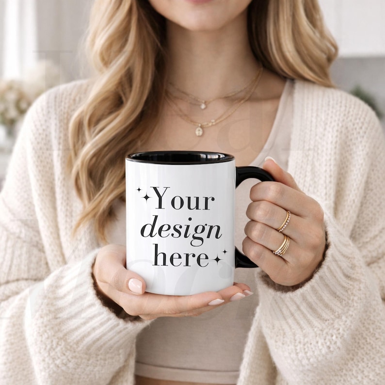 11 Oz Accent Coffee Black Color Mug Mockup Ceramic Colorful Handle ...