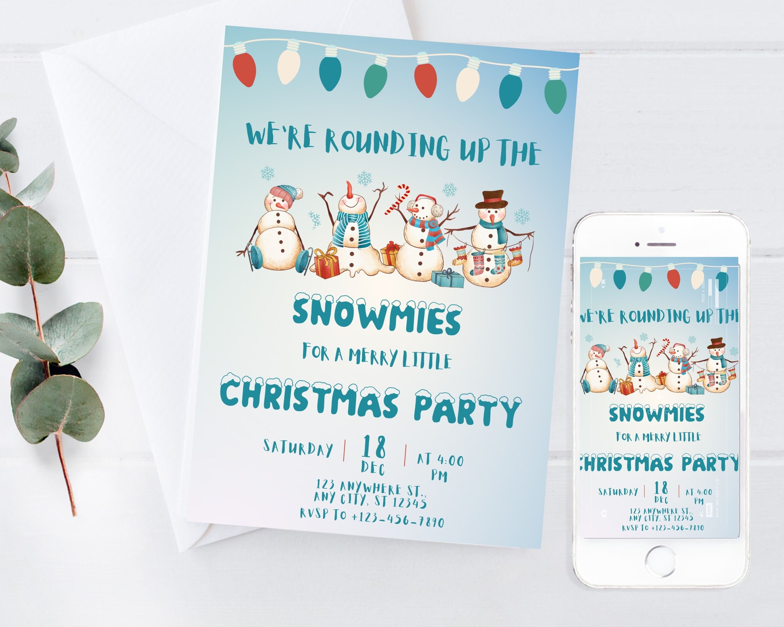 Editable Christmas Party Invitation Template Snowman, Friendsmas ...