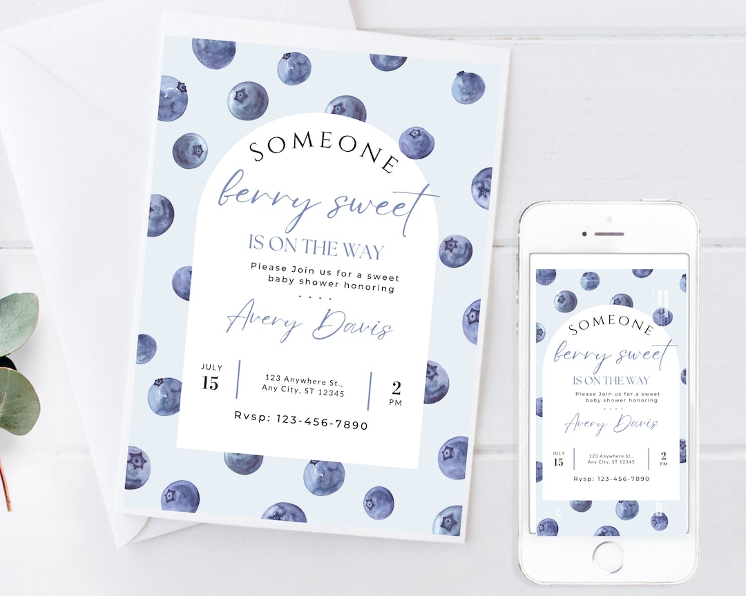 Berry Sweet Blueberry Baby Shower Invitation Editable Template - Etsy