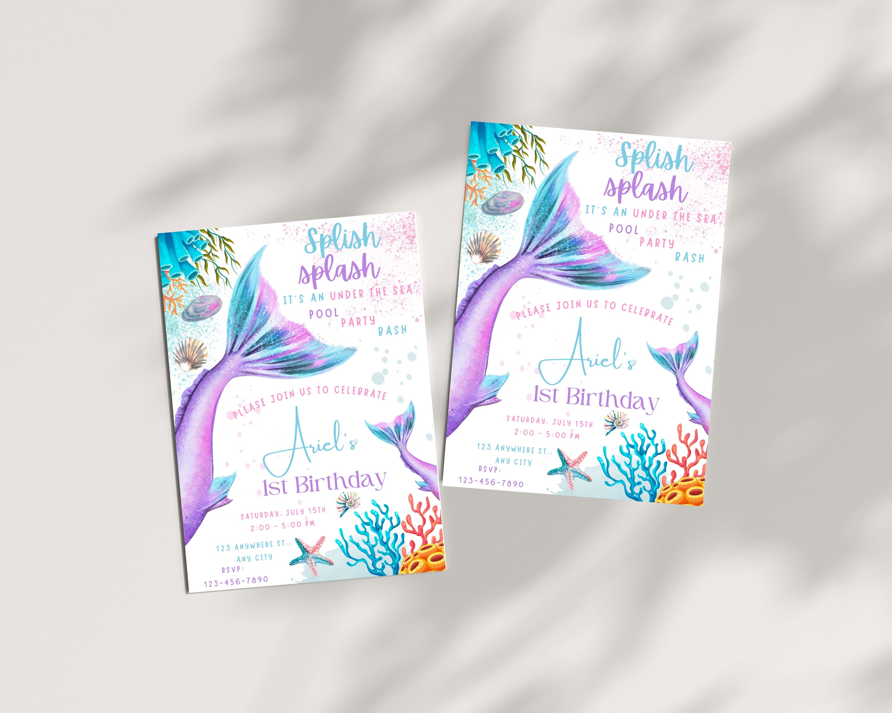 Digital Mermaid Birthday Invitation Mermaid Editable Mermaid Invitation ...