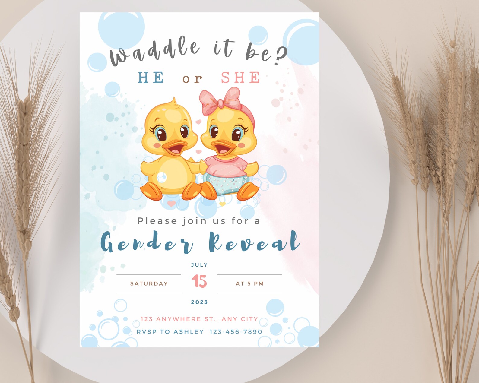 Waddle It Be Gender Reveal Invitation, He or She Digital Download ...