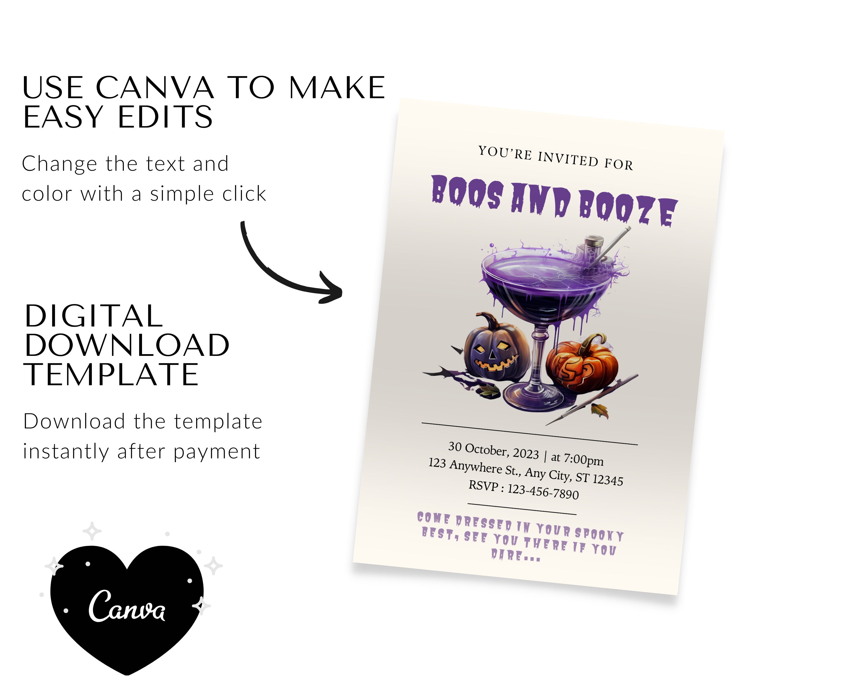 Editable Boos and Booze Minimalist Halloween Invitation, Adult ...