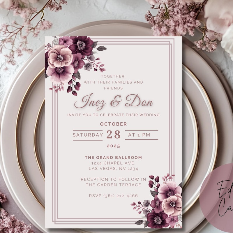 Mauve Wedding Invitation - Etsy