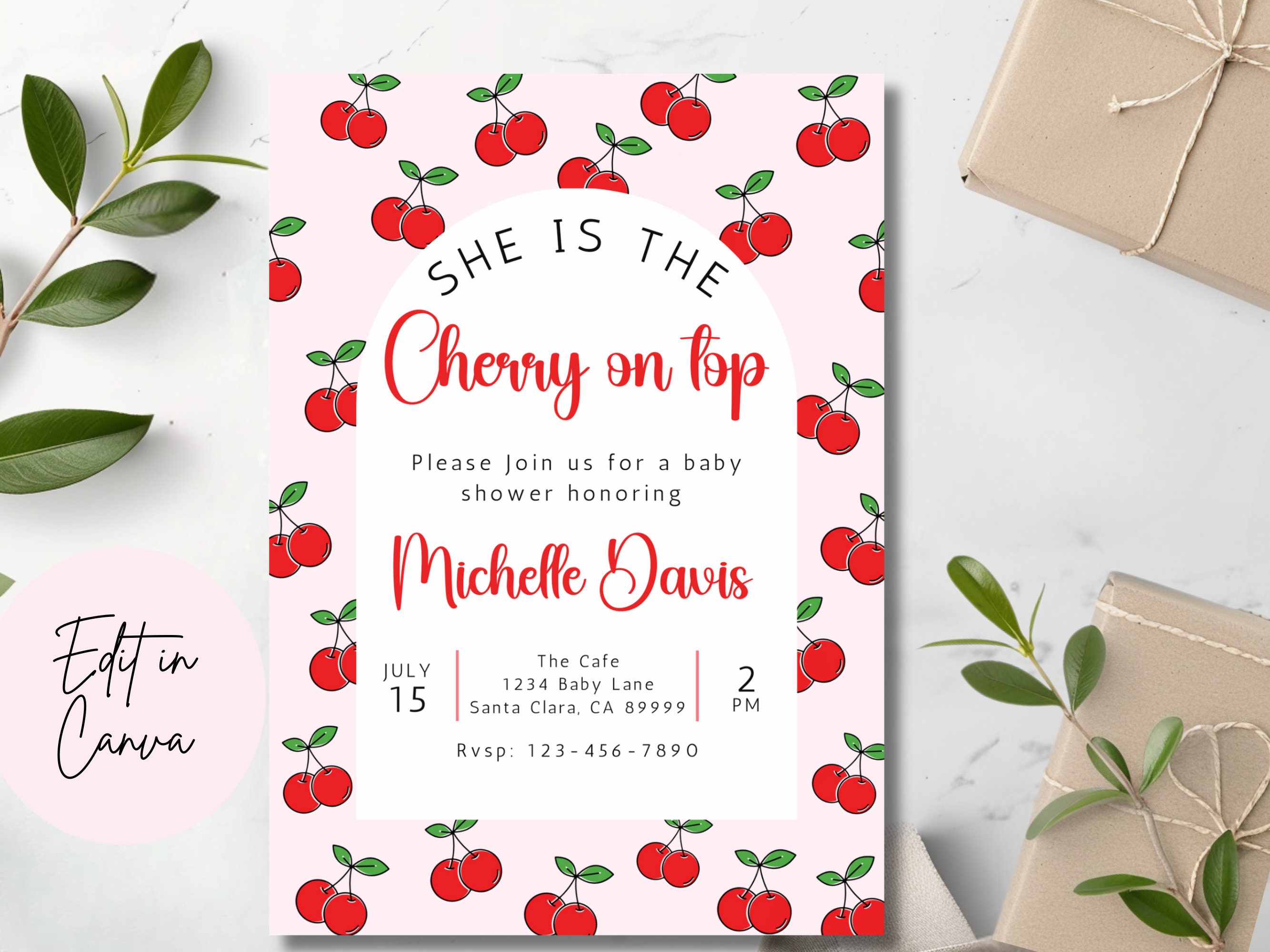 Cherry Baby Shower Invitation Bundle Cherry on Top Baby Shower Cherry ...